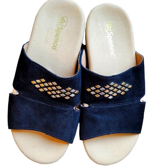 Spenco | Shoes | Spenco Twighlight Studded Suede Comfort Wedge Sandals ...